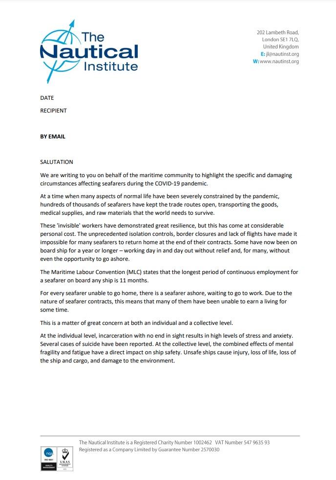 The NI letter to authority template