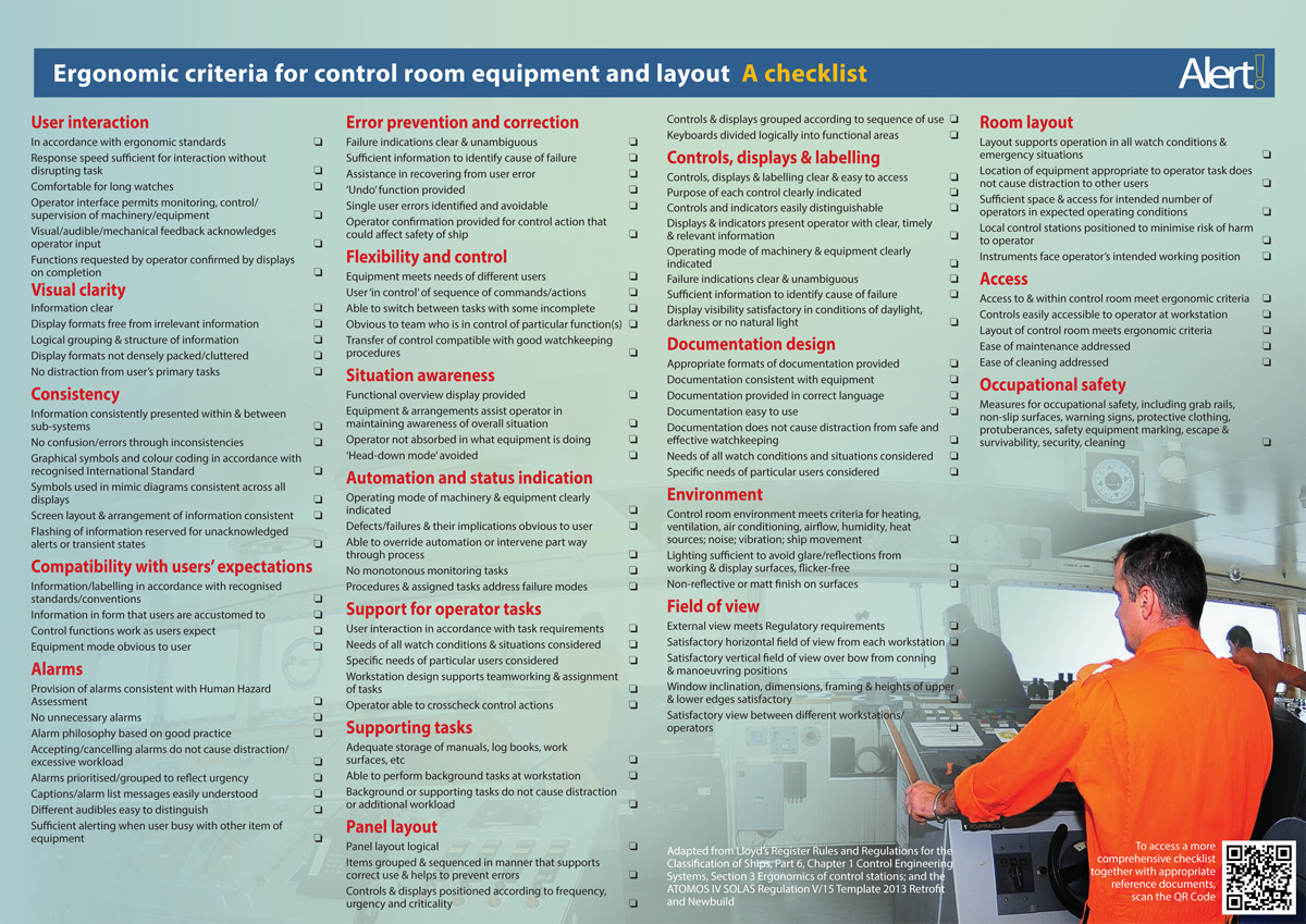 Ergonomic criteria for control room equipment and layout
